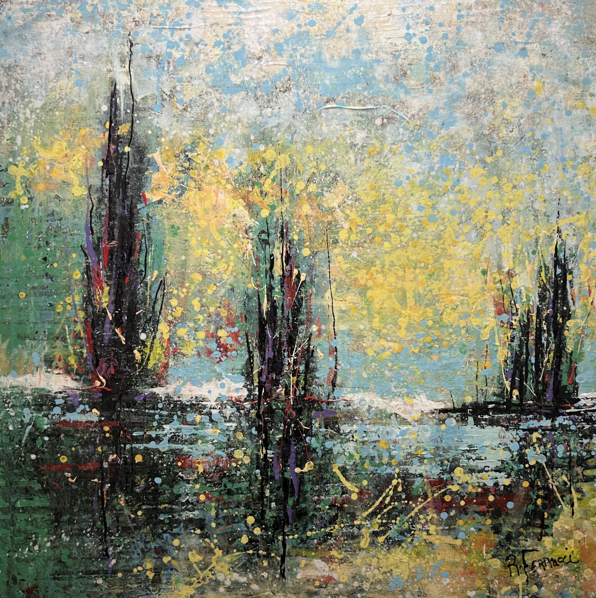 Yellow Crossing - Robert Louis Ferrucci - 36" x 36" - Mixed Media on ...